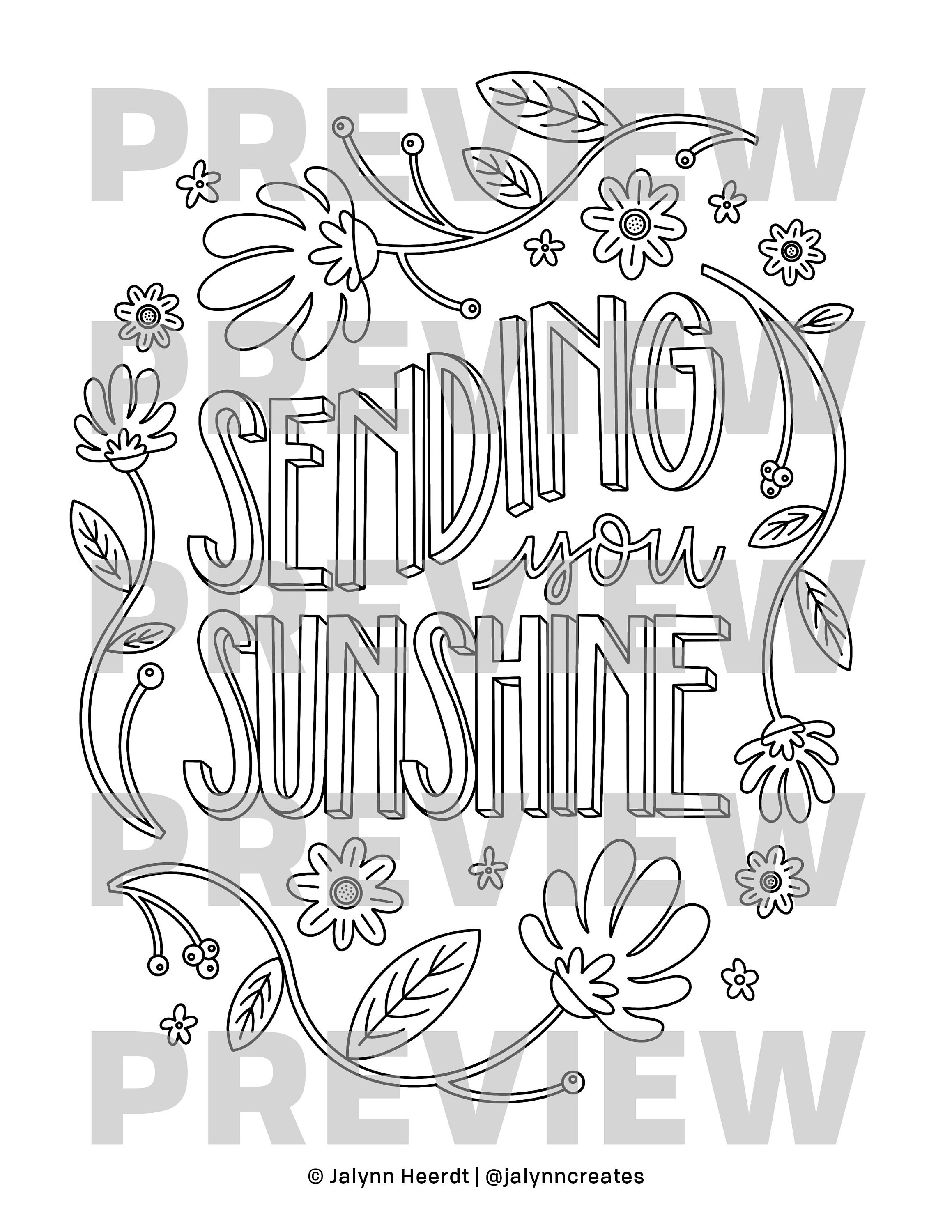 Sending You Sunshine Coloring Page - DIGITAL DOWNLOAD - Etsy