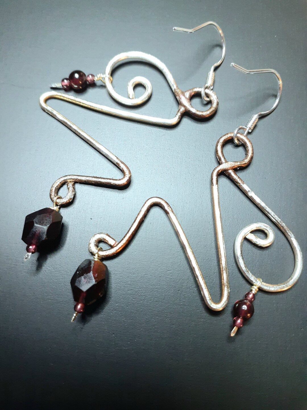 Capricorn Symbol Earring With Garnets, Silver and Antique Finish ...