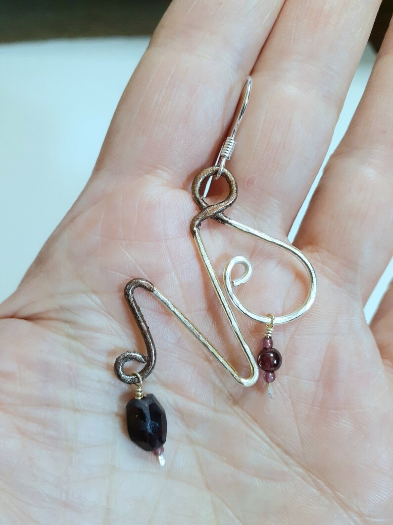 Capricorn Symbol Earring With Garnets, Silver and Antique Finish ...