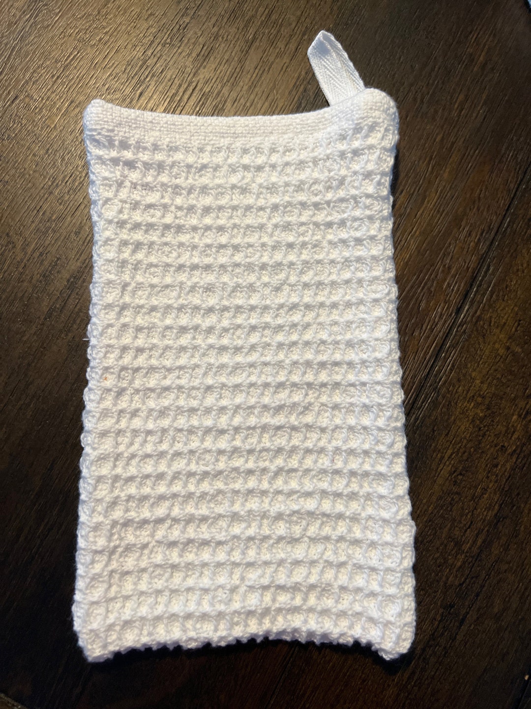 Hand Woven Waffle Weave Wash Mitt Wash Cloth With Hanging Loop. White ...