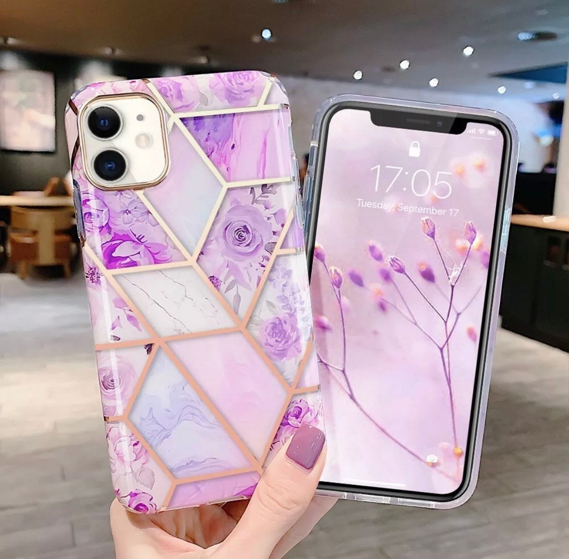 Funda Para Iphone 11 Pro 7 8 Se Xr Xs Elegante Mármol Floral A Etsy