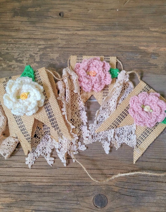 Jute vintage flower banner Crochet Fiber Arts etna.com.pe