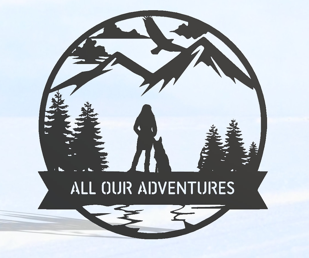 Metal Adventure Sign, Outdoor Metal Art, Circle Monogram Sign, Dog ...