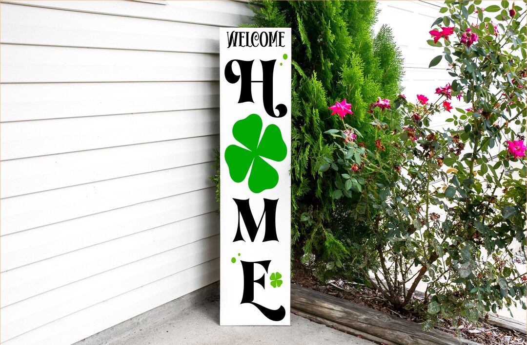Welcome Home Sign Four Leaf Clover Sign Saint Patrick's Day Door Sign ...