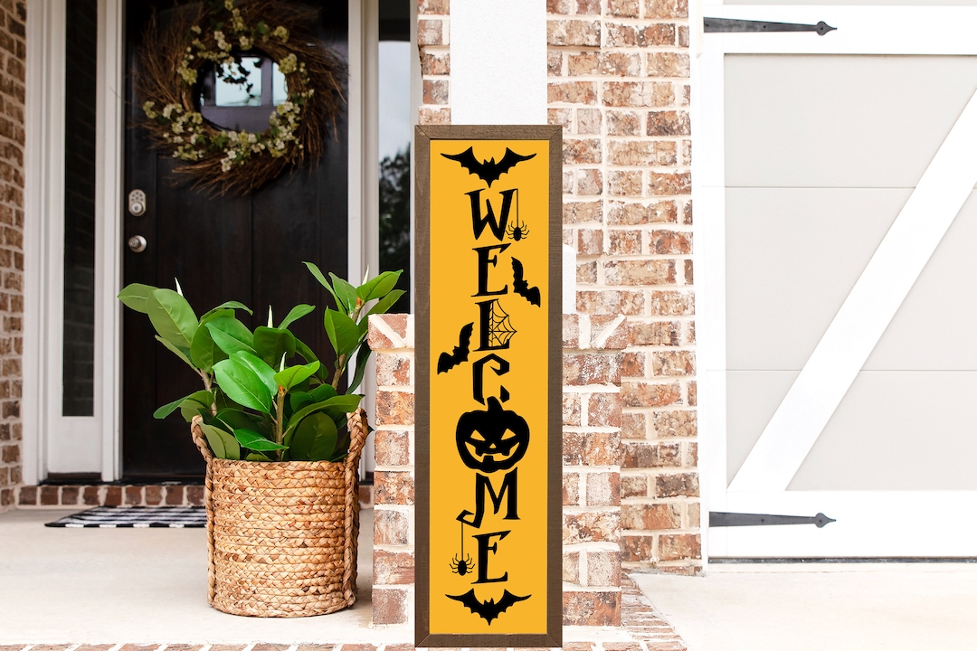 Halloween Welcome Sign Front Door Sign Vertical Wood Welcome - Etsy