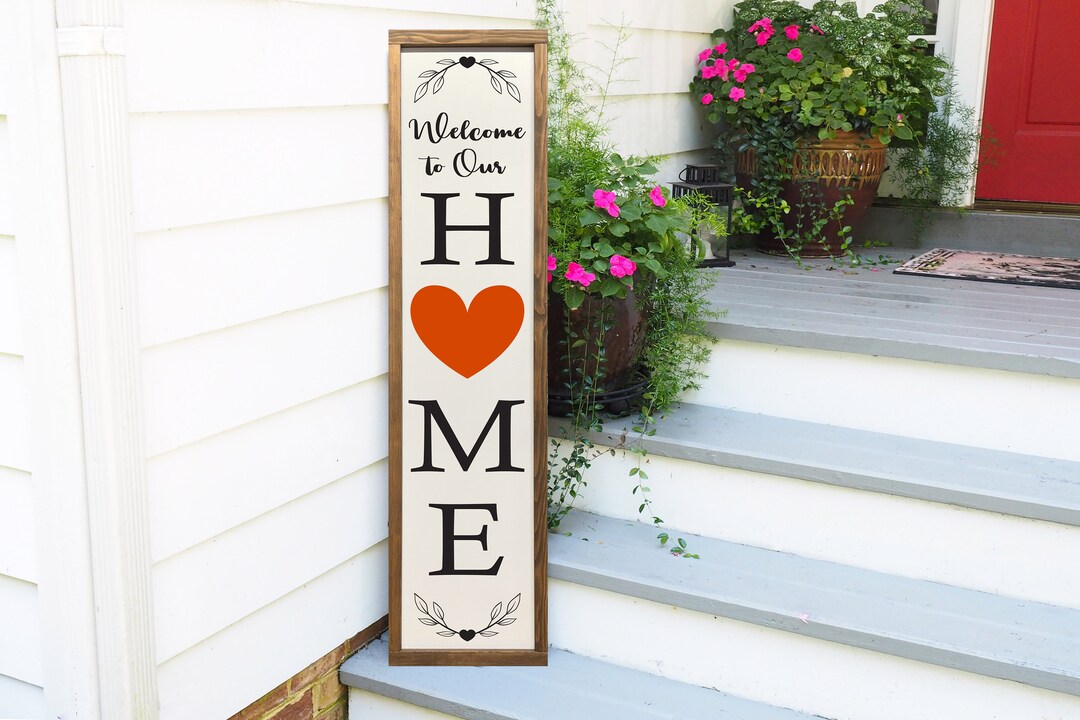 Porch Sign, Heart Welcome Sign, Front Door Sign, Vertical Welcome Sign ...