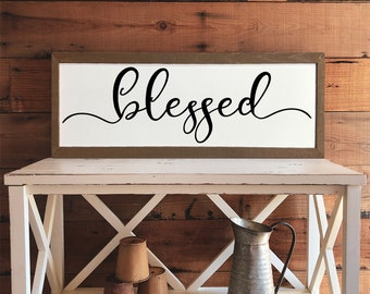 Wood Blessed Sign for Wall Decor Large Blessed Word Sign Thanksgiving ...