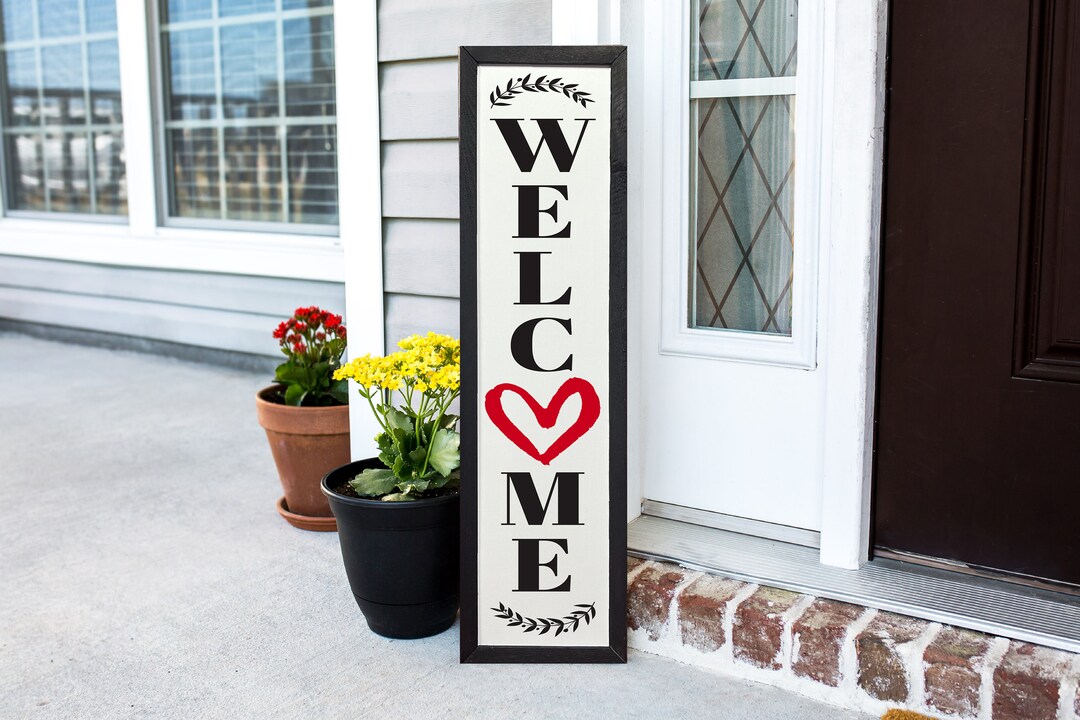 Porch Sign Heart Welcome Sign Front Door Sign Vertical - Etsy