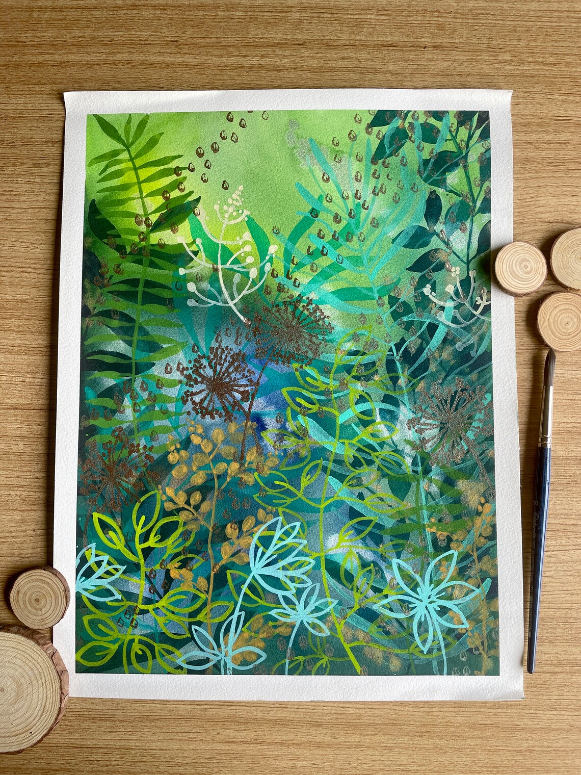 Green Oasis Original Watercolour Painting Serene Deep Forest With ...