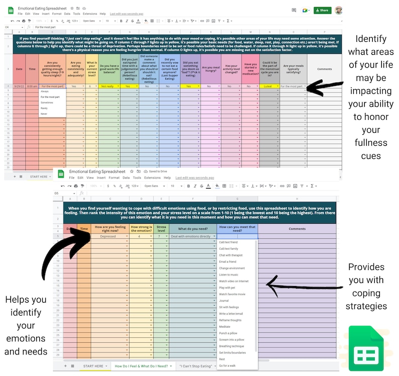 Intuitive Eating Spreadsheet Bundle (intuitive Eating Principle Tracker ...