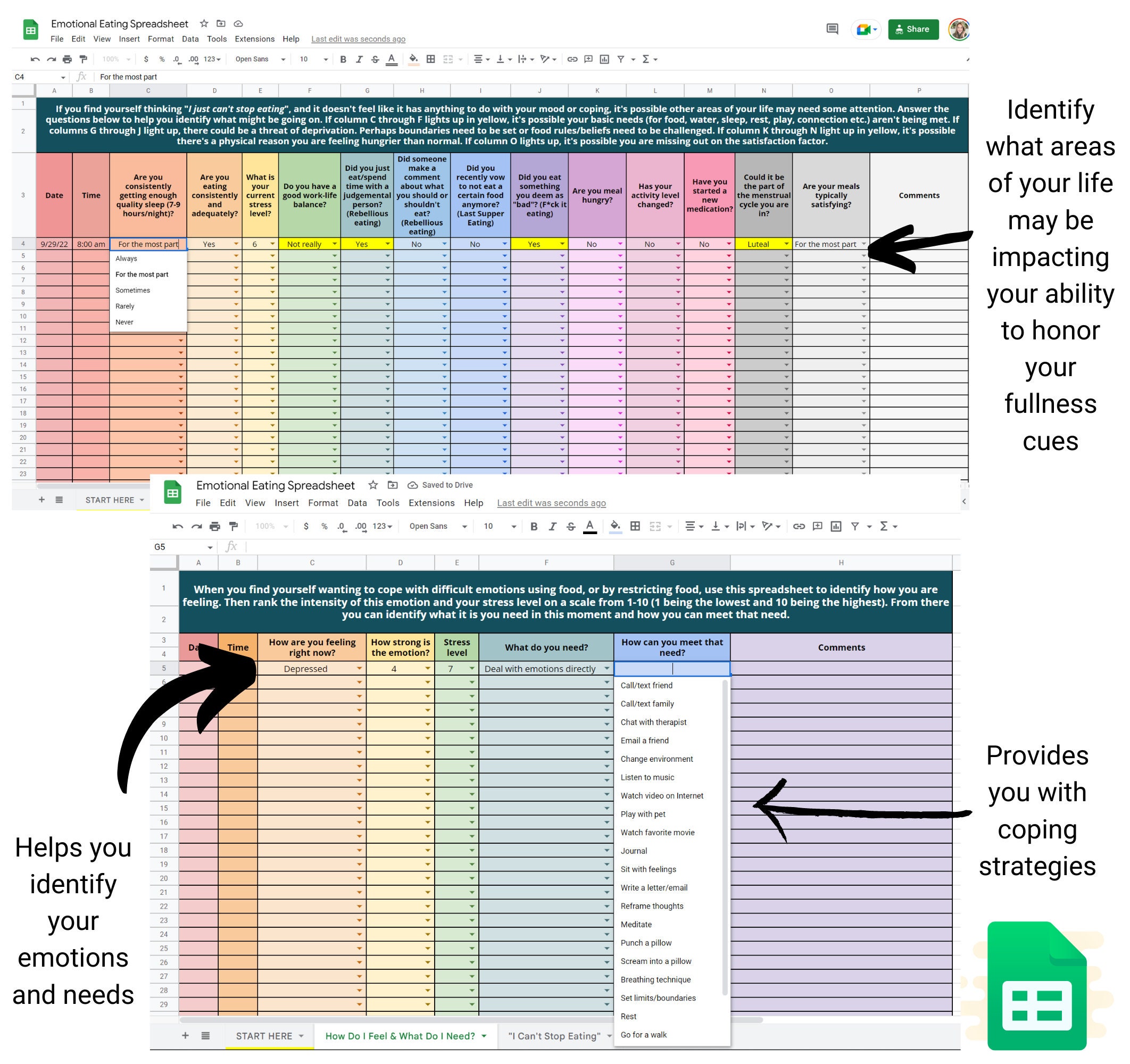 Intuitive Eating Spreadsheet Bundle (intuitive Eating Principle Tracker ...