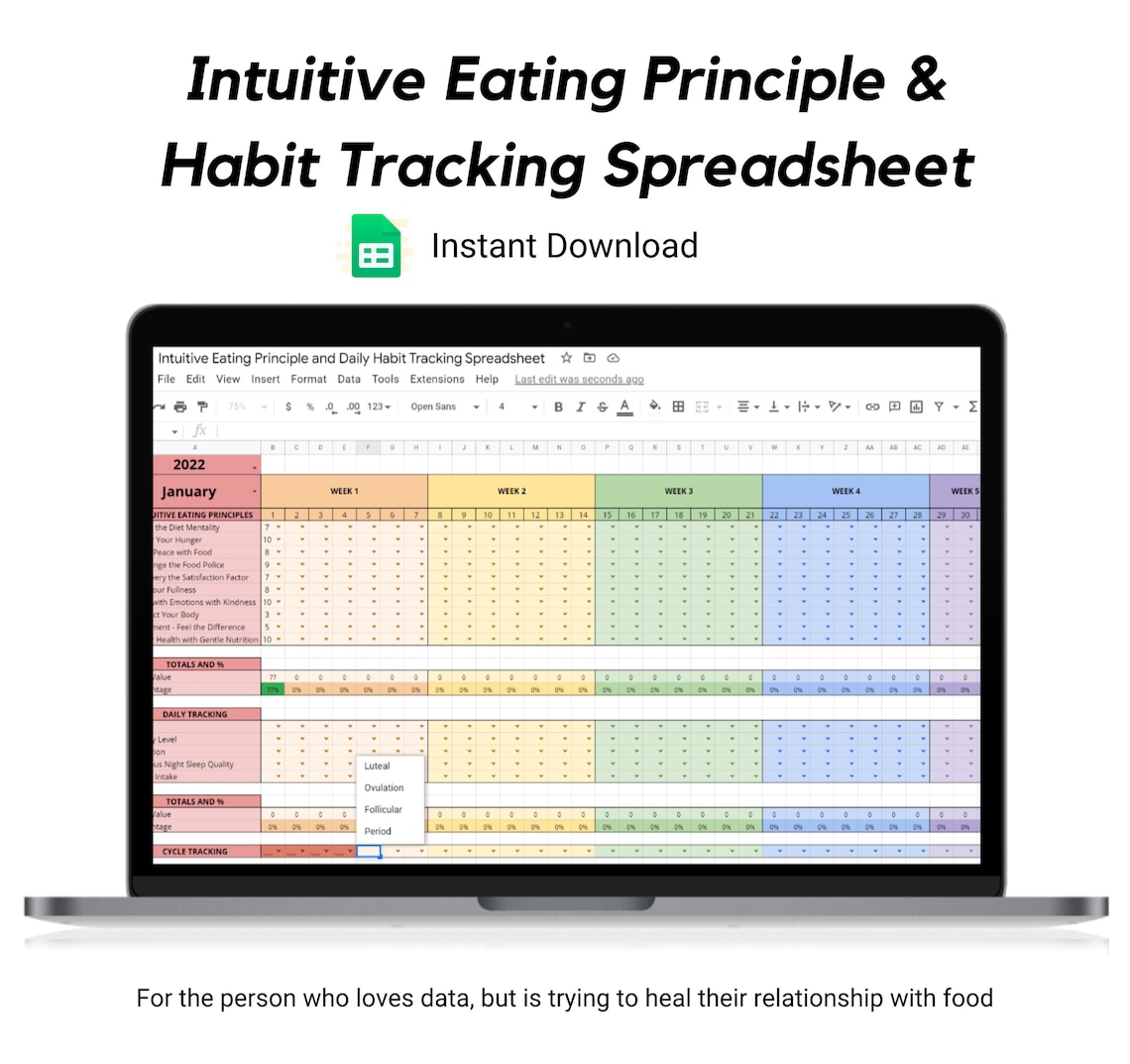 Intuitive Eating Spreadsheet Bundle intuitive Eating Principle Tracker ...