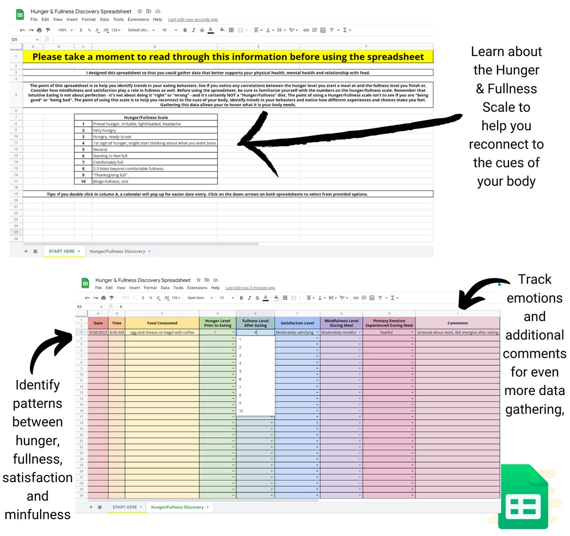 Intuitive Eating Spreadsheet Bundle (intuitive Eating Principle Tracker ...