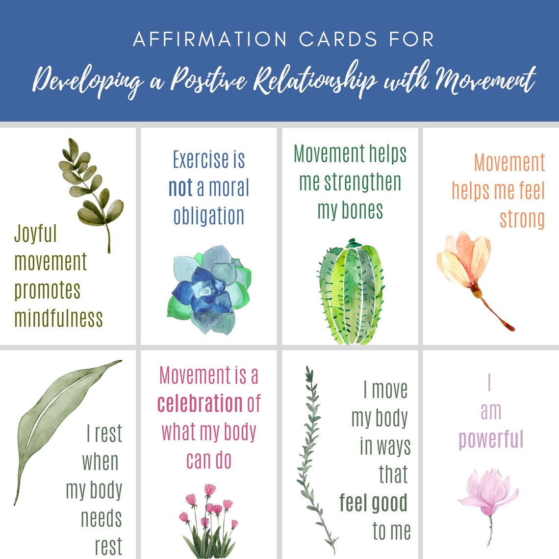 Printable Affirmations for a Healthy Relationship With Exercise, Joyful ...