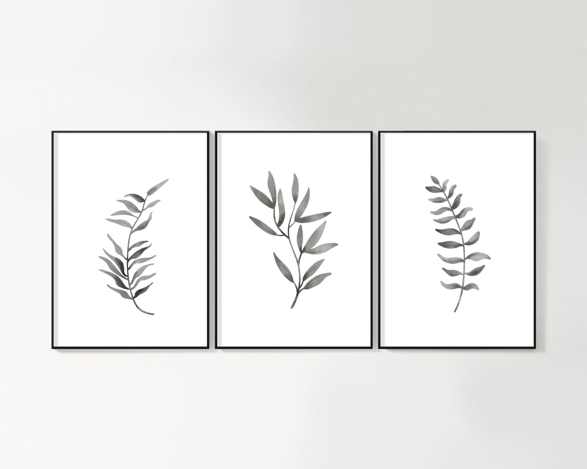 Set of Prints,black and White,watercolor Leaves,instant Digital ...