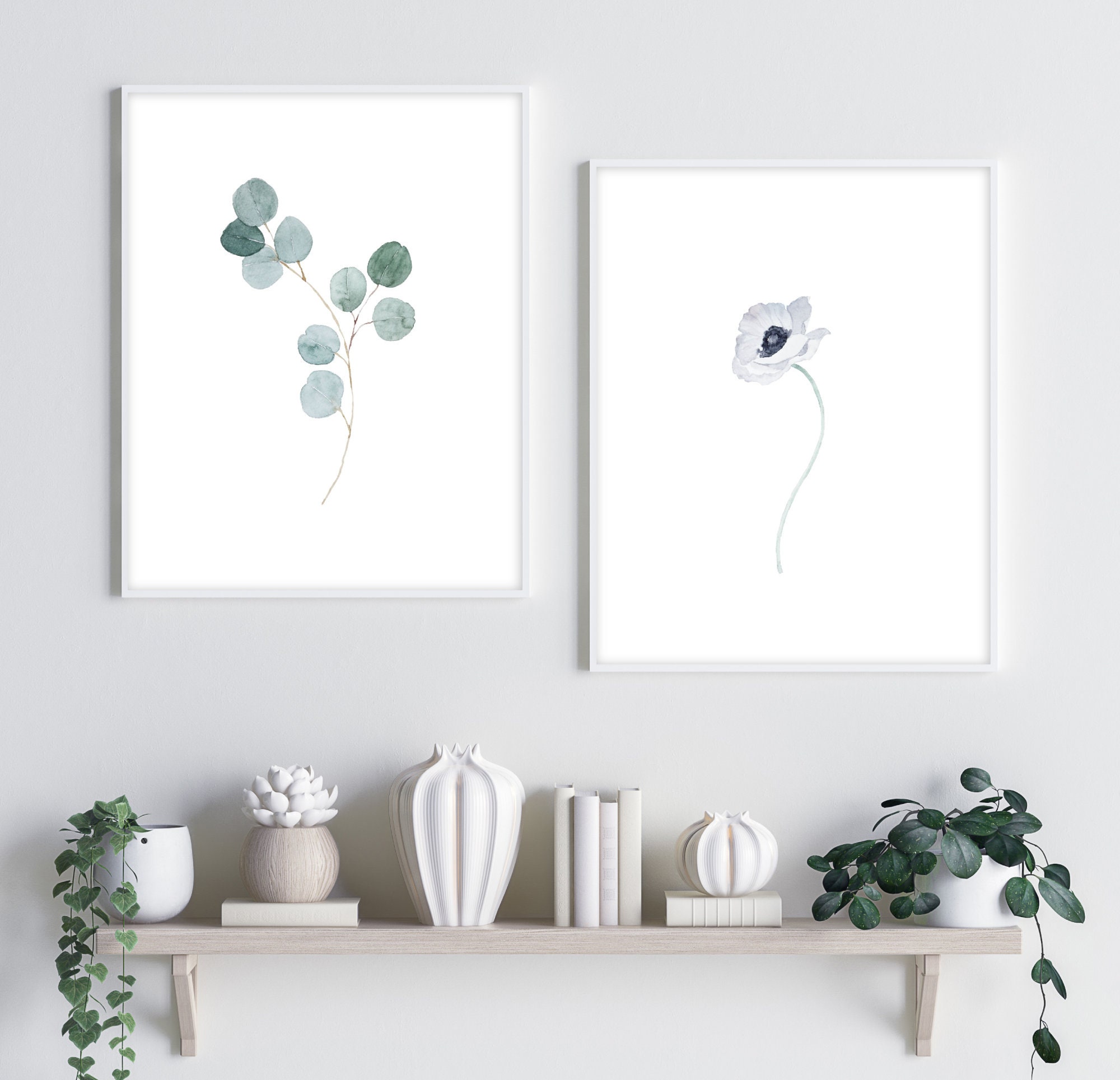 Set of 2 Floral Watercolor Art Dainty Botanical Prints Instant | Etsy