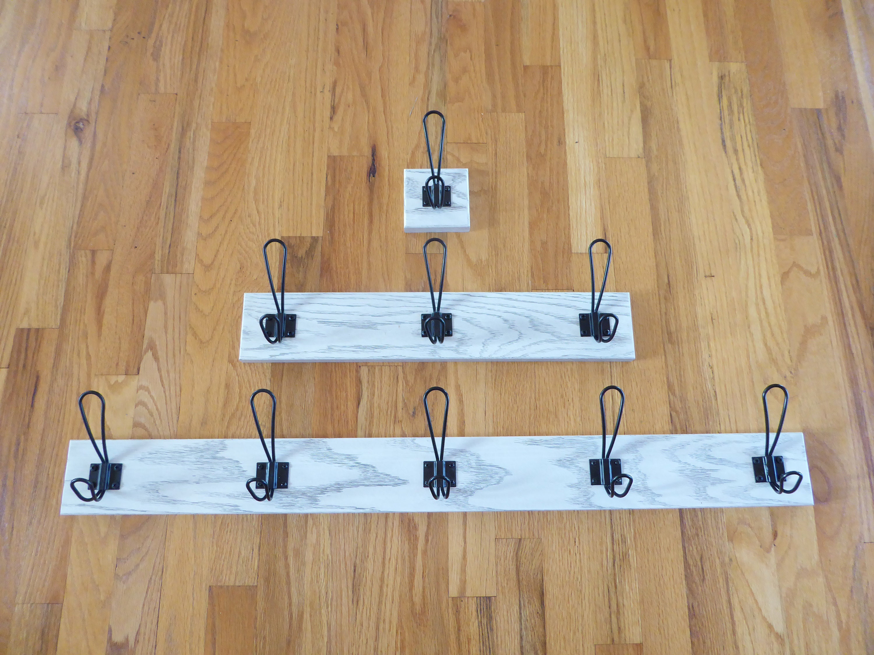 Solid Oak Coat Hanging Board Large Black Double Hook Hangers - Etsy UK