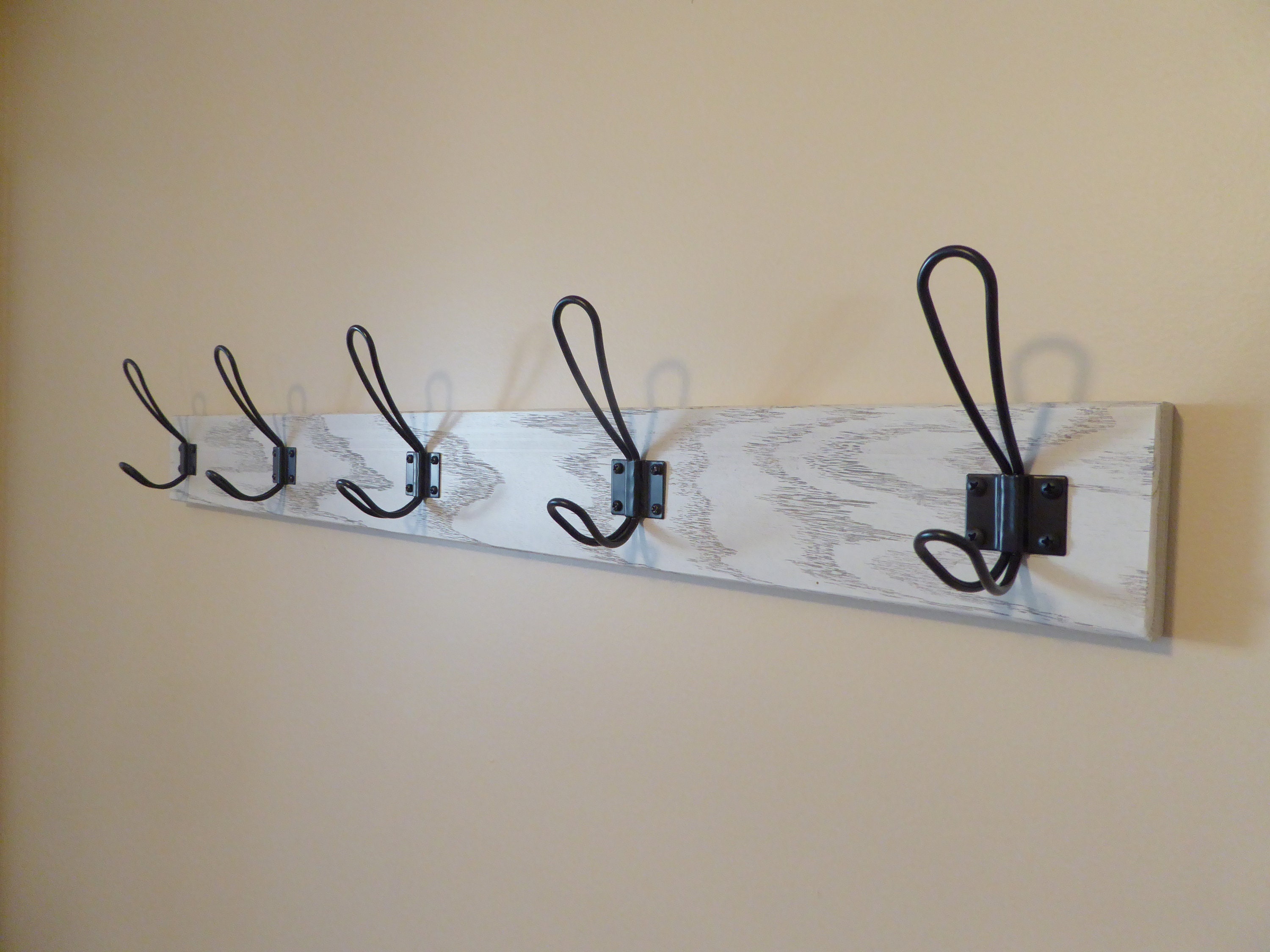 Solid Oak Coat Hanging Board Large Black Double Hook Hangers - Etsy UK