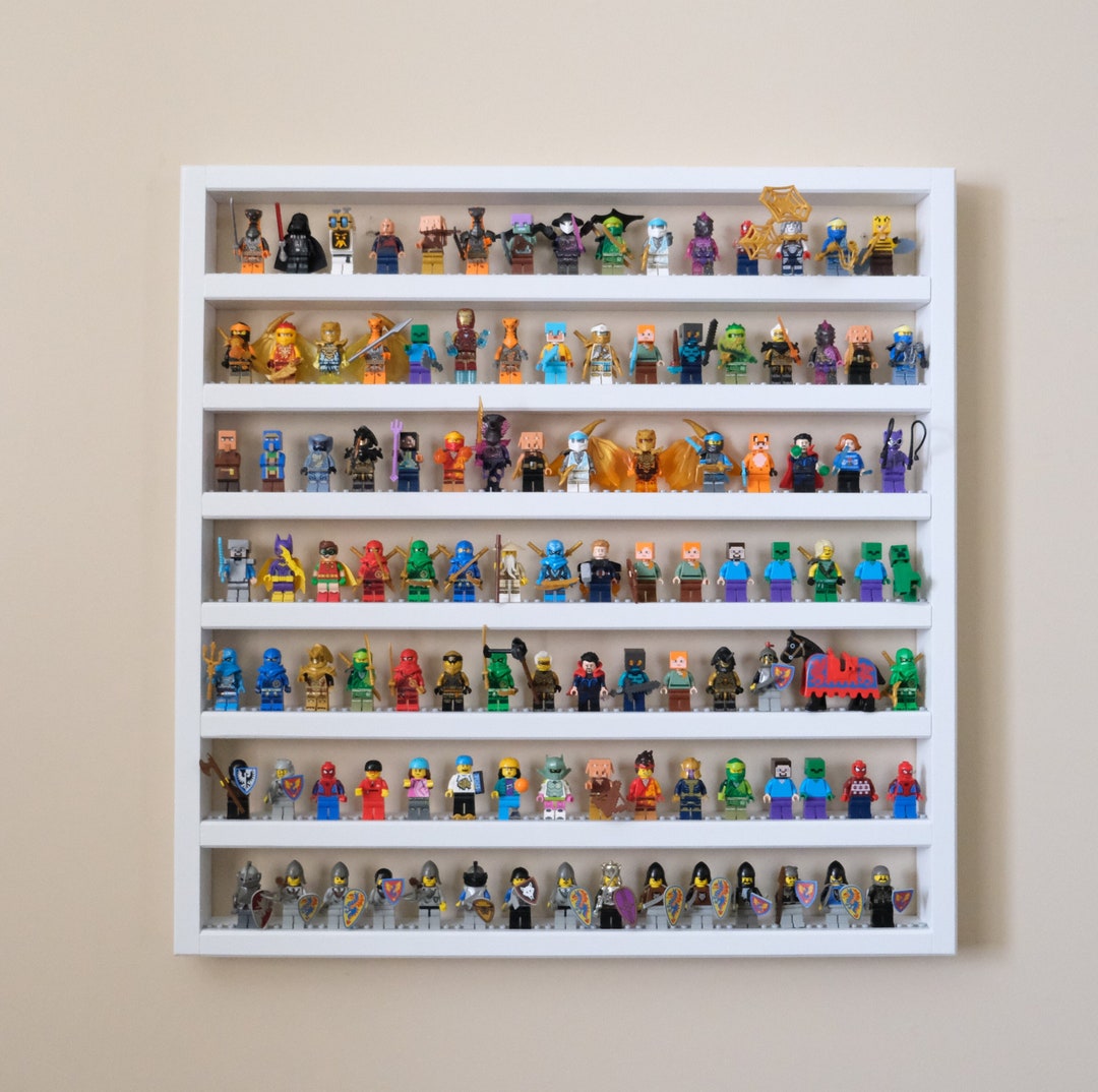 Jumbo 7-level 140 Minifigure Display Shelf - Solid Wood With Embedded ...