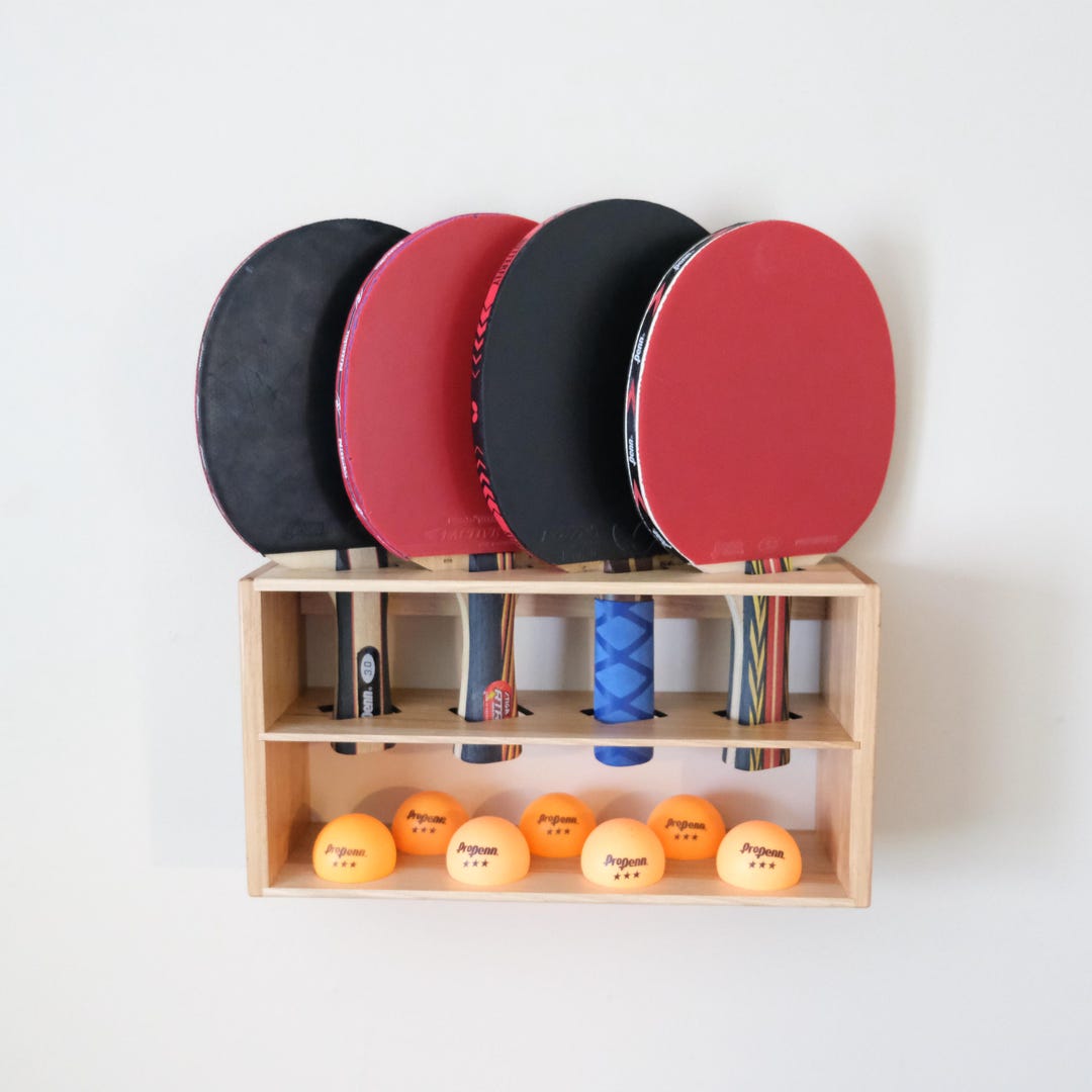 Ping Pong, Table Tennis Paddle and Ball Display – Solid Hickory – Four ...