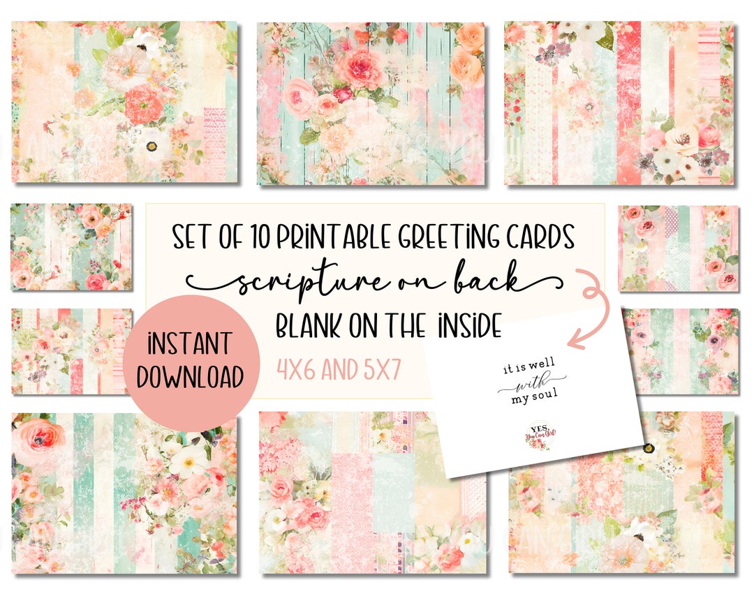 Patchwork Petals Printable Greeting Cards 4x6 5x7 Blank Scripture Bible Verse Christian Faith ...