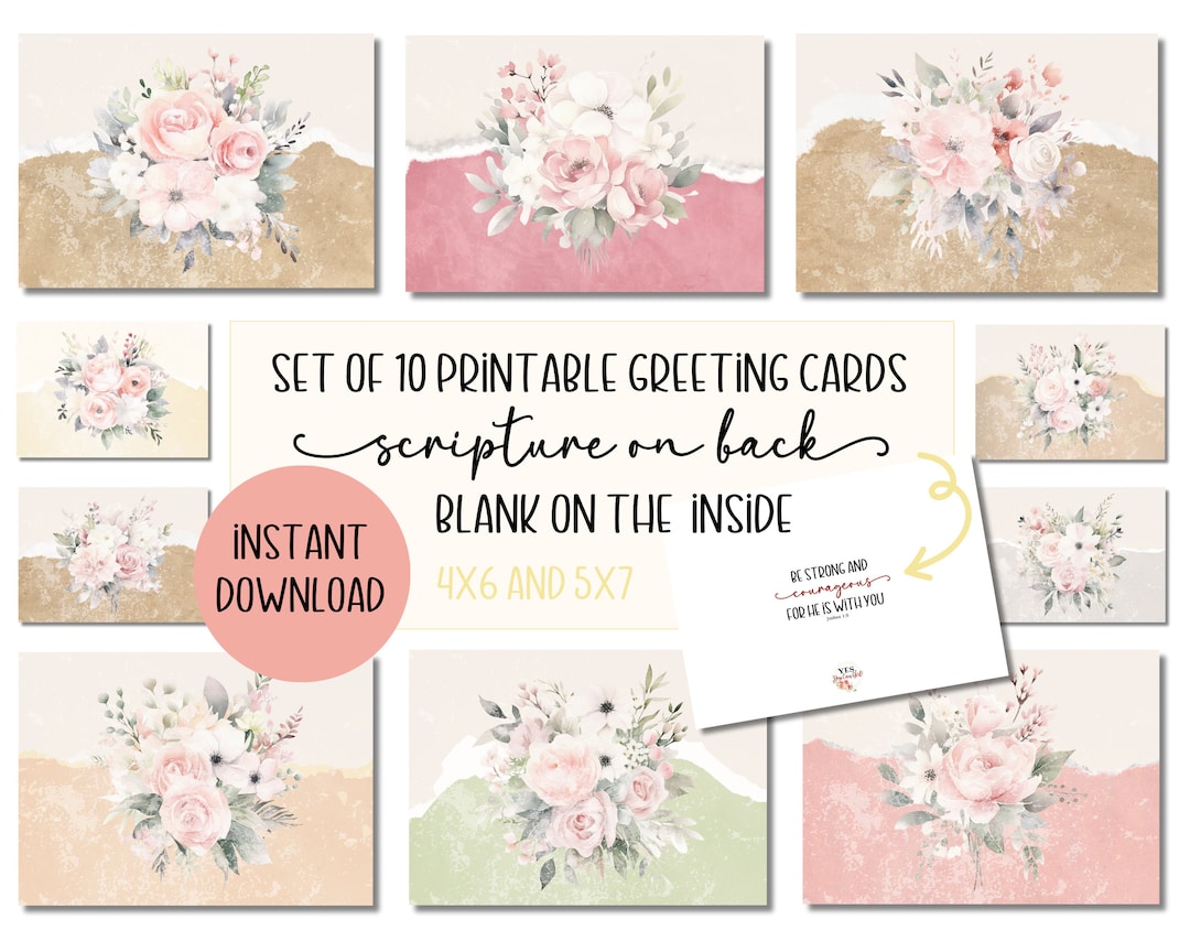 Shabby Floral Printable Greeting Cards 4x6 5x7 Blank Scripture Bible ...