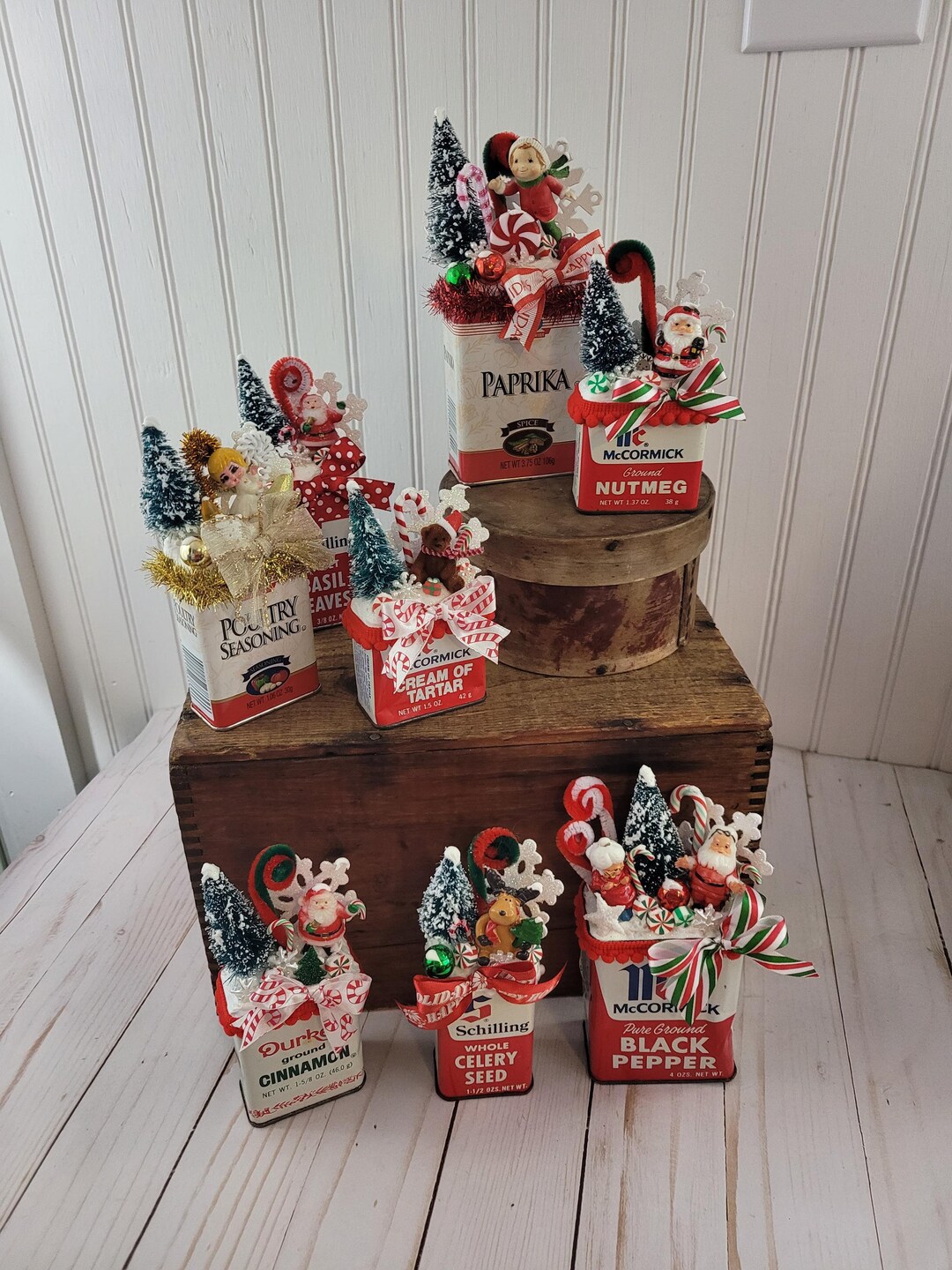 Vintage Christmas Miniatures Vintage Spice Tin Christmas Decoration Etsy
