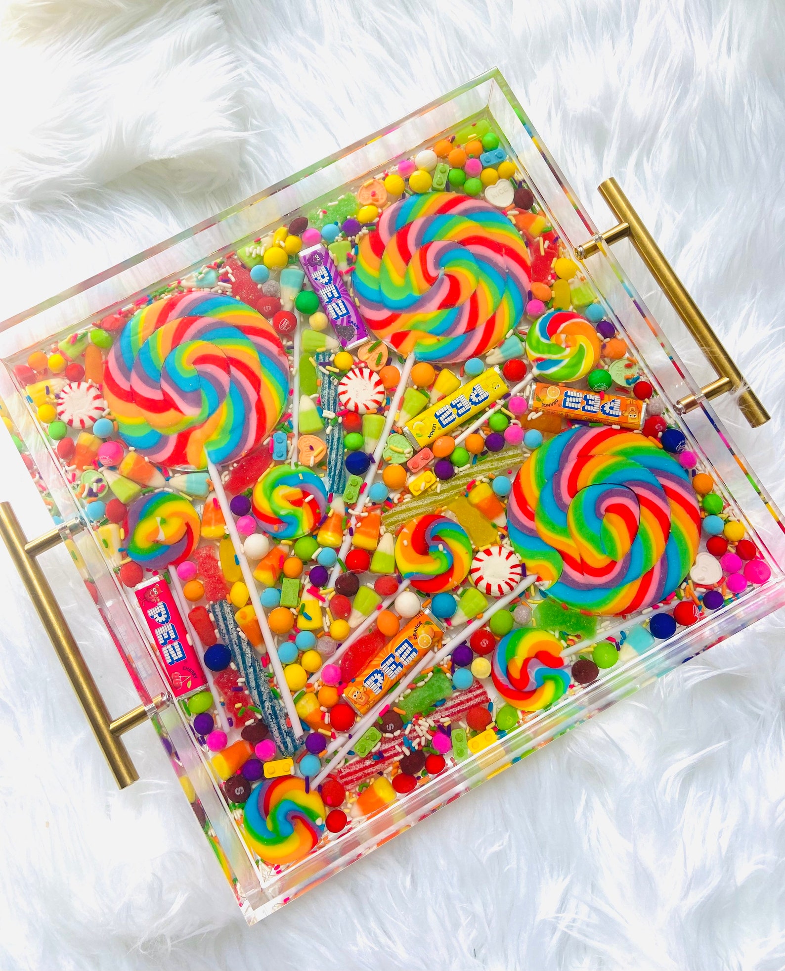 Candy Rainbow Lollipop Sprinkle Filled Resin Acrylic Tray With - Etsy