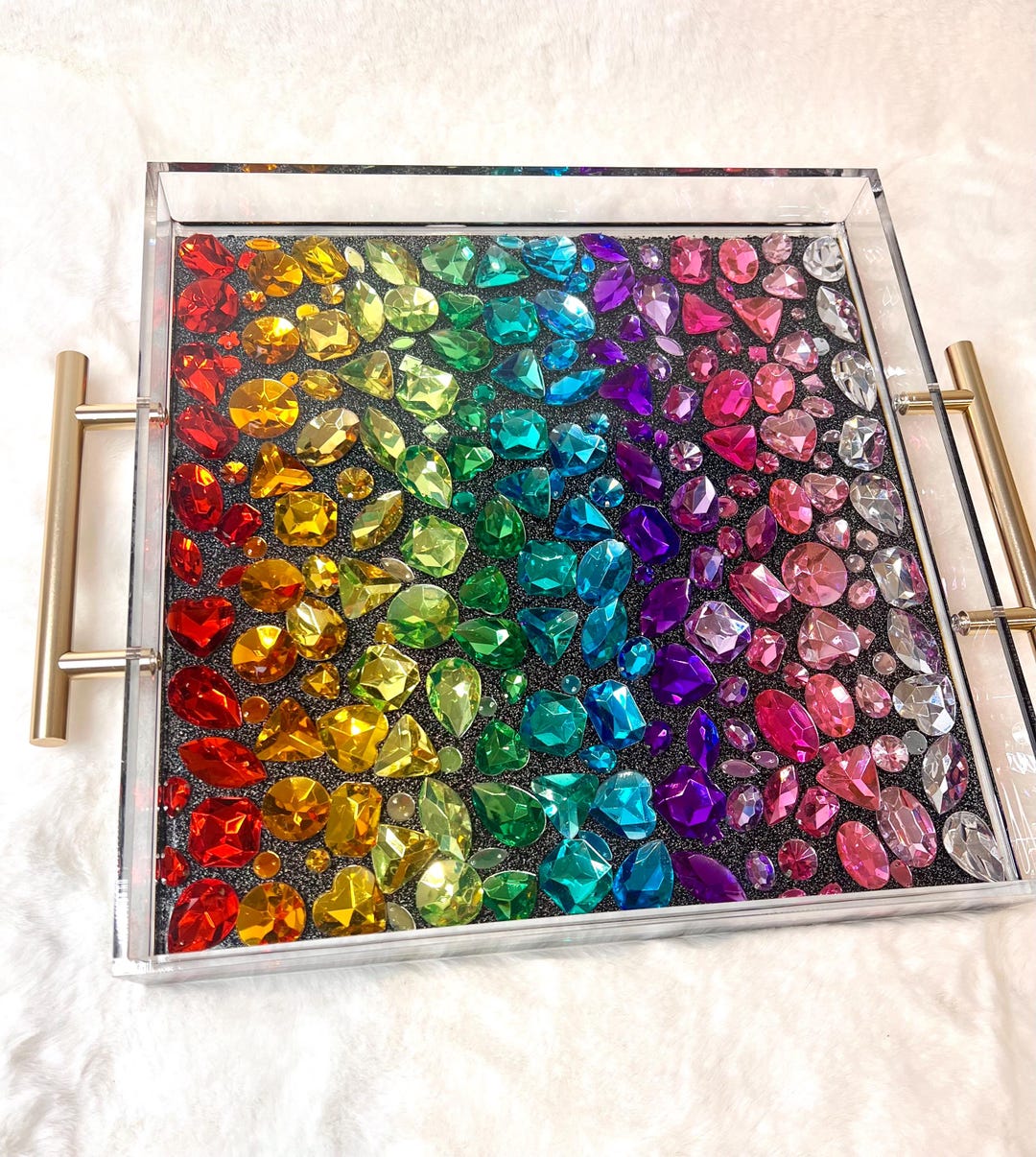 The Original Rainbow Ombre Jewel Resin Acrylic Tray With Light Gold ...