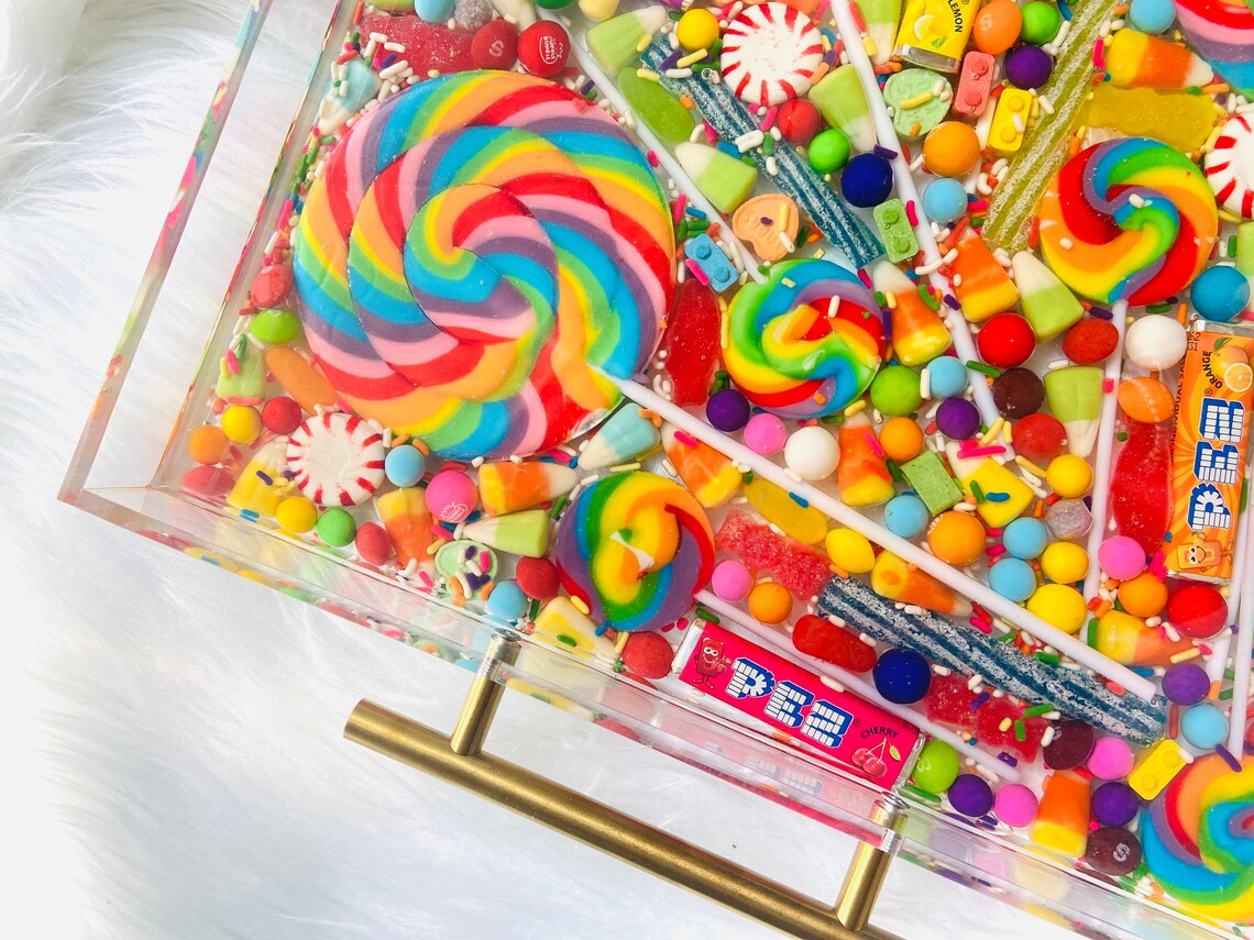 Candy Rainbow Lollipop Sprinkle Filled Resin Acrylic Tray With - Etsy