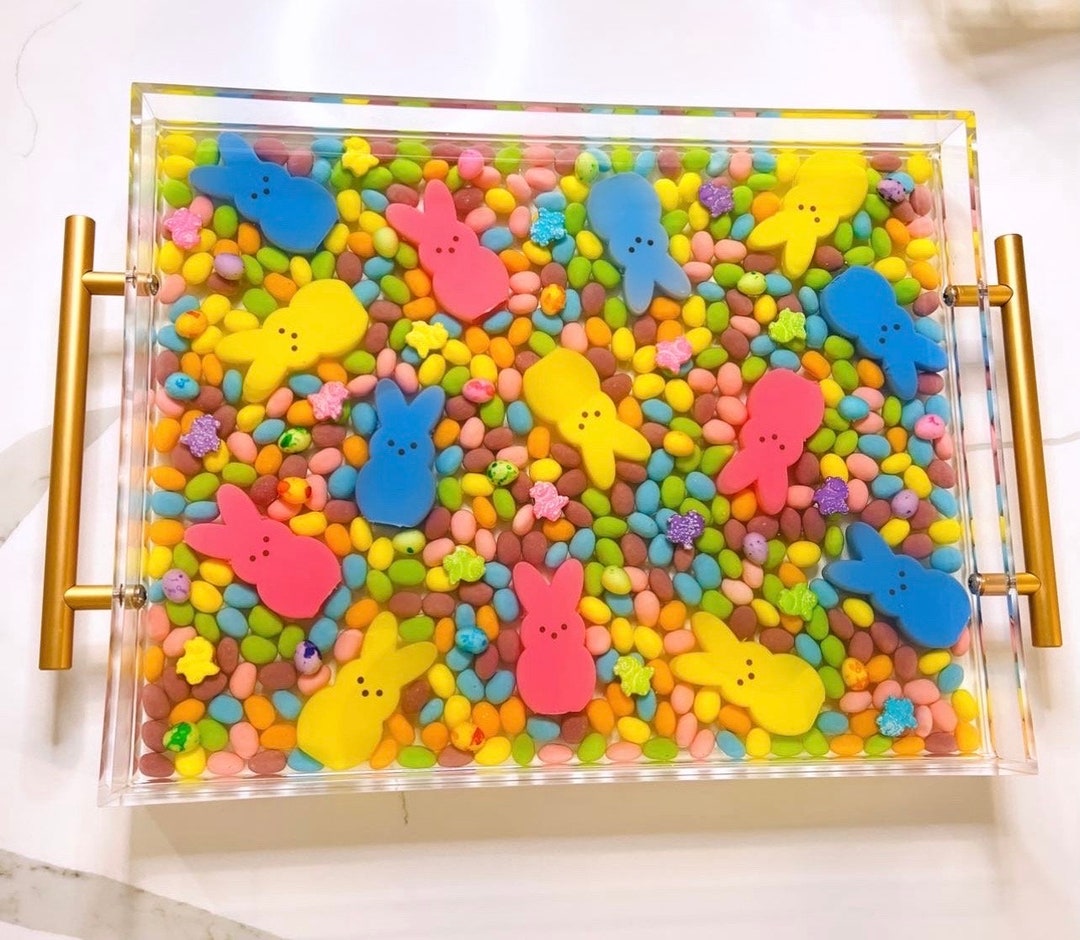 Easter Spring Peep Jelly Bean Filled Resin Acrylic Serving Tray Gold ... Easter Spring Peep Jelly Bean Filled Resin Acrylic Serving Tray Gold ...