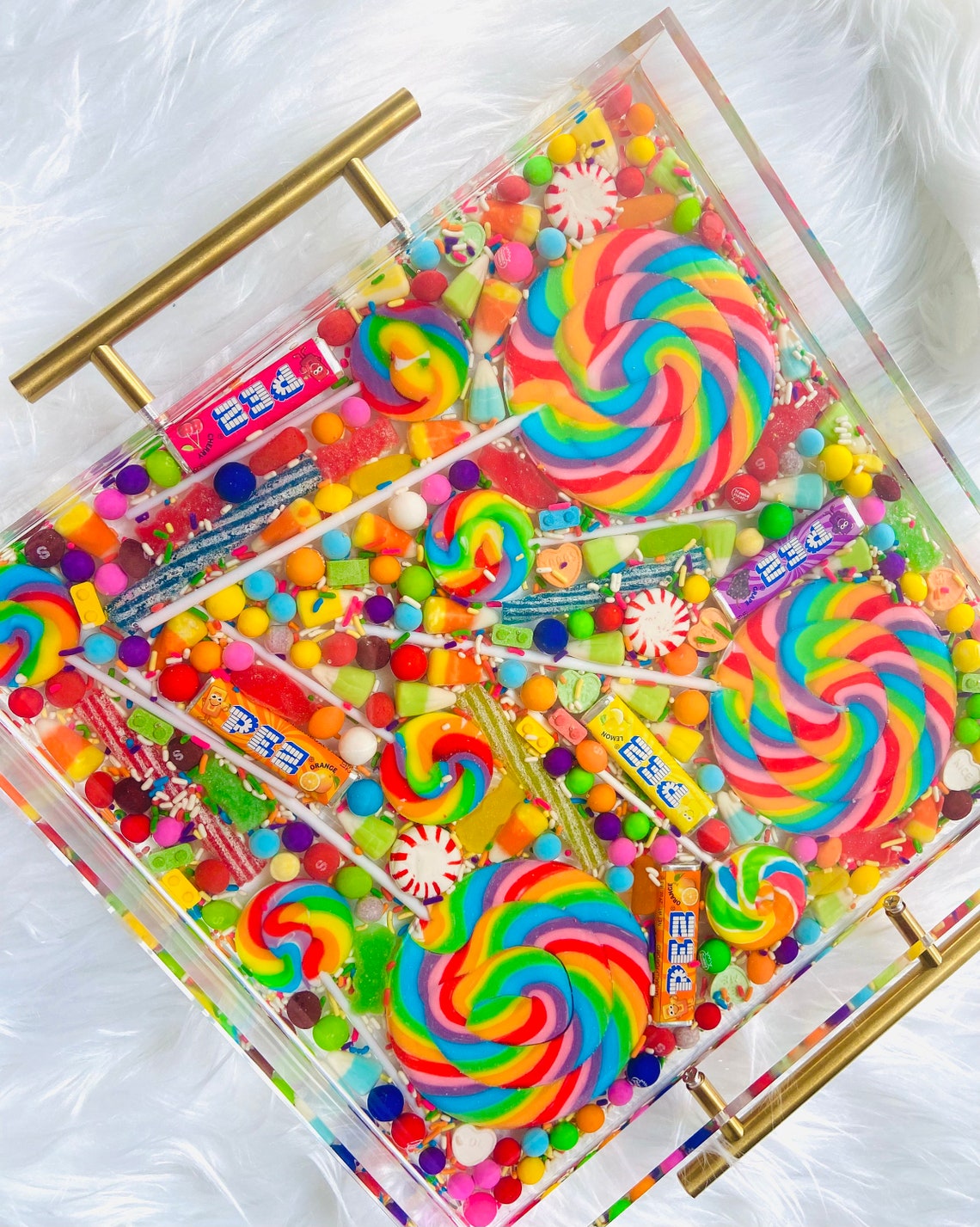 Candy Rainbow Lollipop Sprinkle Filled Resin Acrylic Tray With - Etsy