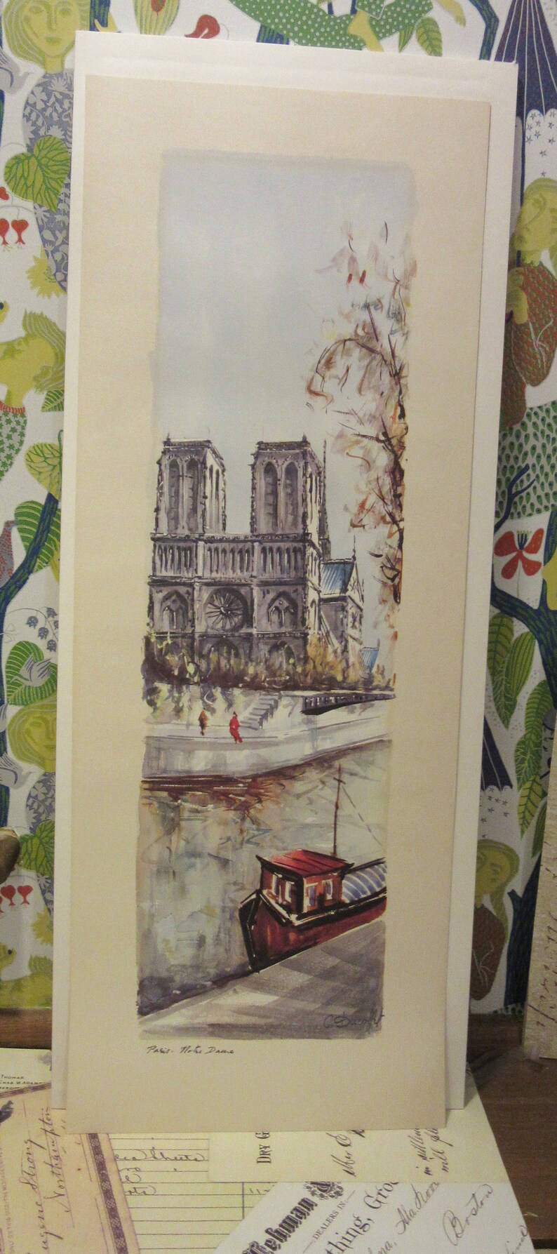 Mid-century Unframed Art, Claude Ducollet Lithograph, paris notre Dame ...