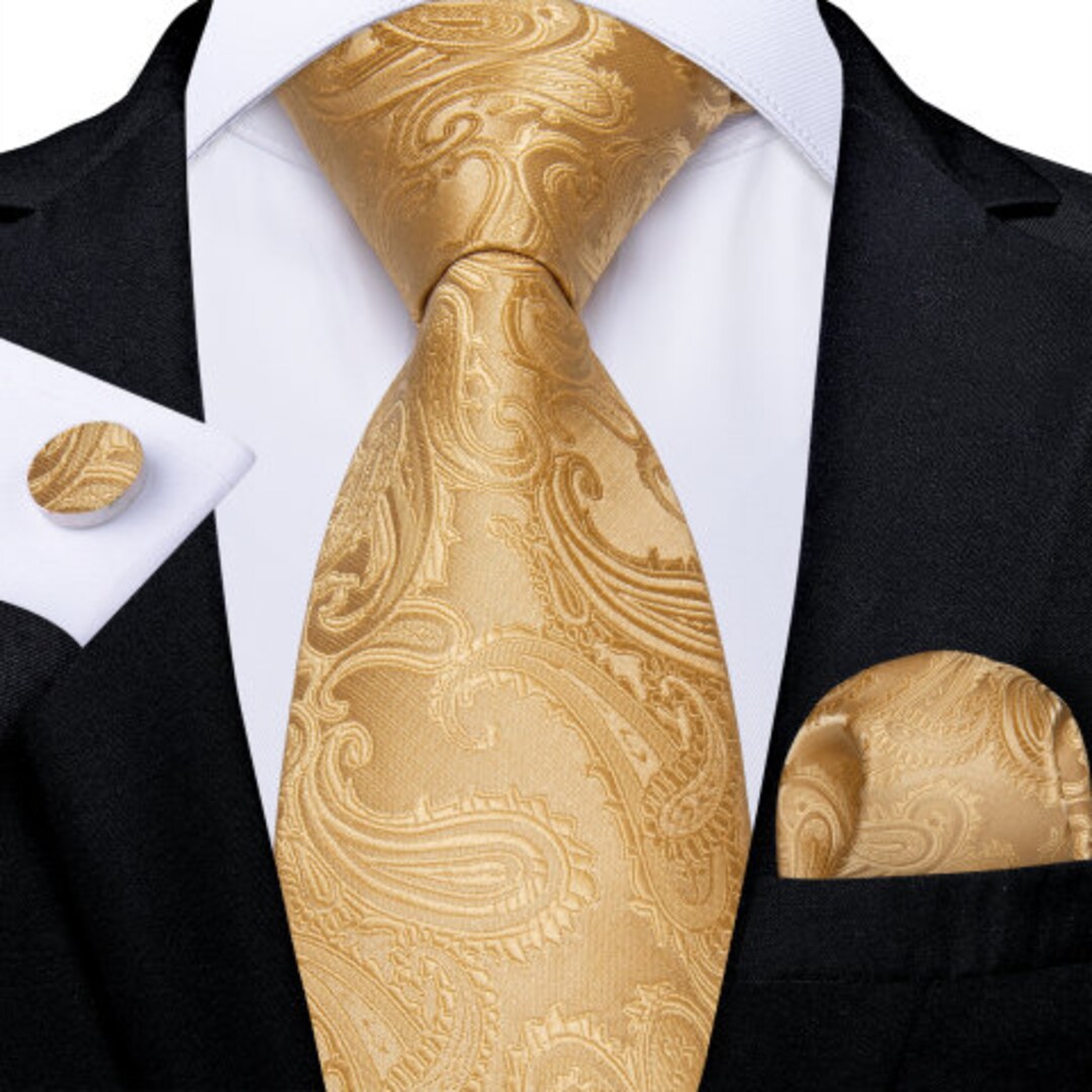 Gold Paisley Necktie, Hanky & Cufflinks - Etsy