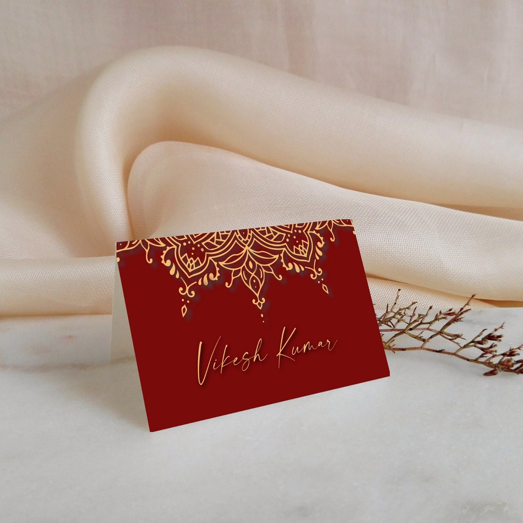 Nyra-hindu Wedding Mandala Name Card Template | Editable Place & Escort ...