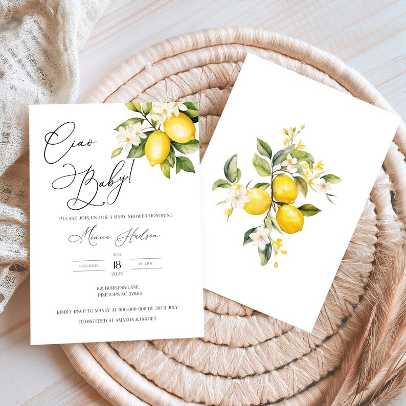 Ciao Baby Italian Baby Shower Invitation, Lemon Baby Shower Invitation ...