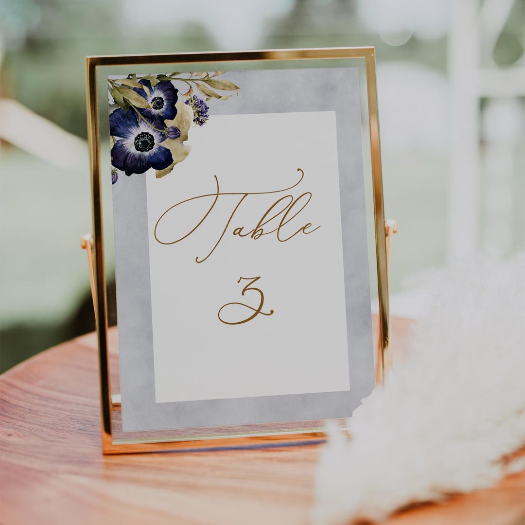 Blush Blue Floral Wedding Table Numbers: Calligraphy Decor (digital ...