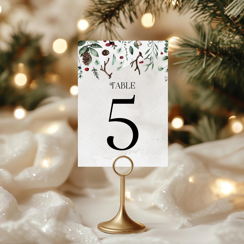 LOLA - Winter Wedding Table Numbers Template, Instant Download, Berries ...