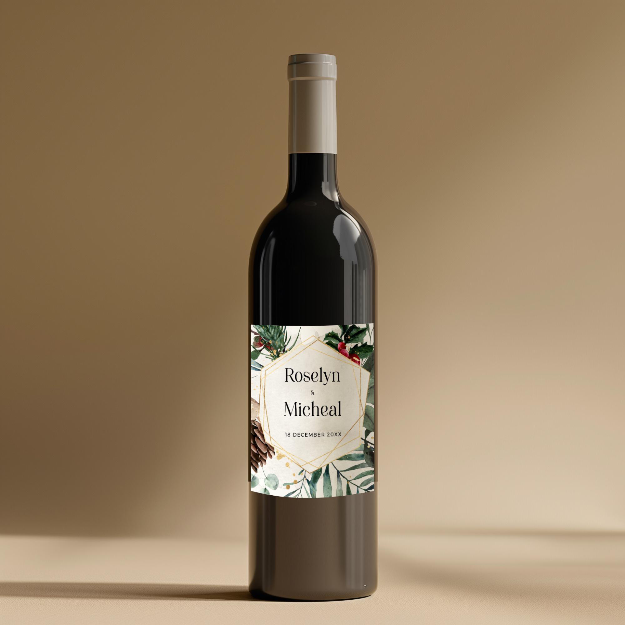 Winter Wedding Wine Bottle Label Template: Berries & Pine (instant ...