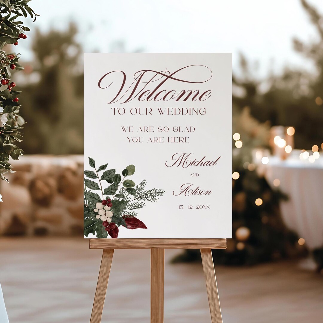 Christmas Wedding Welcome Sign Template, Winter Xmas Editable Instant ...