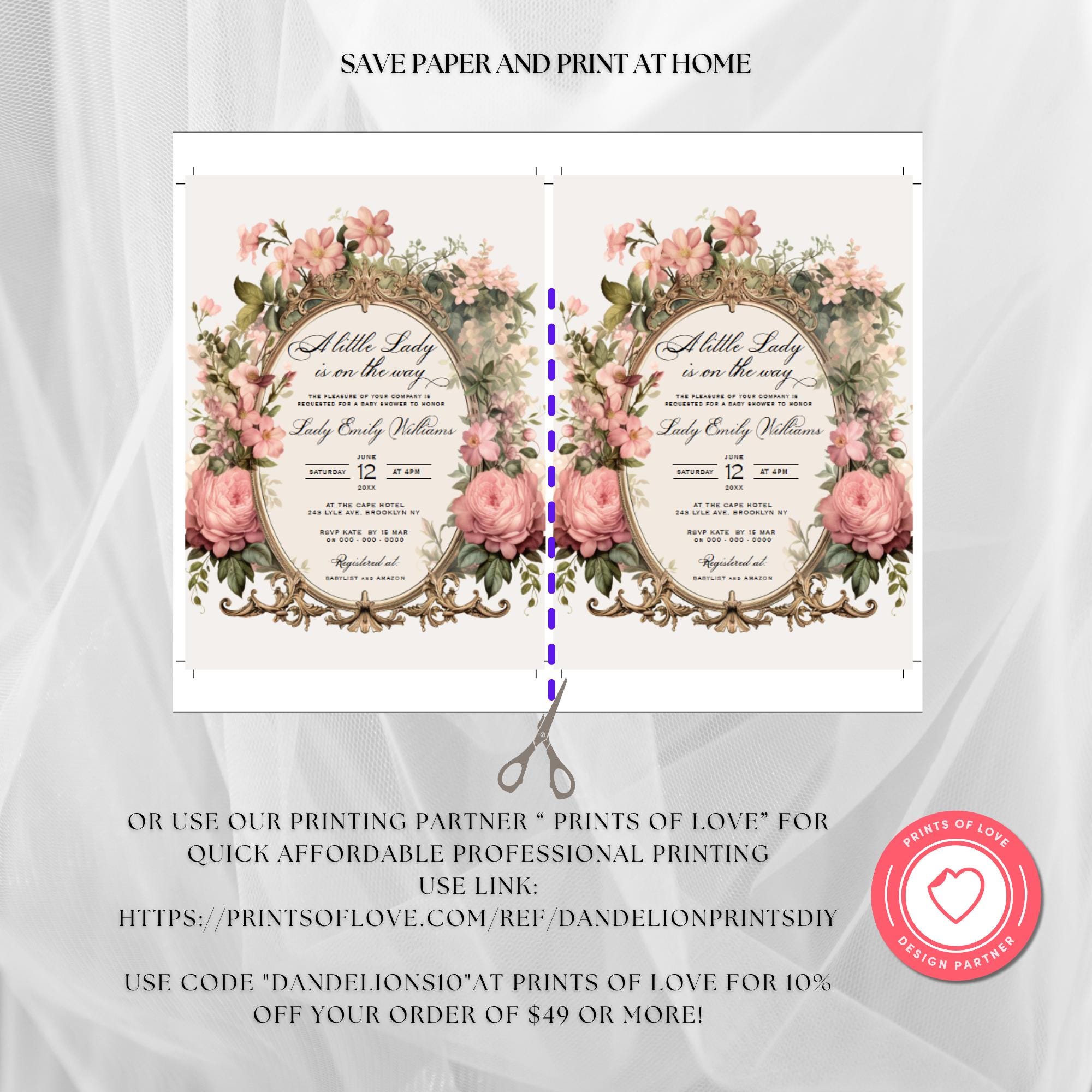 ANN - Regency Pink Floral Girl Baby Shower Invitation Template ...