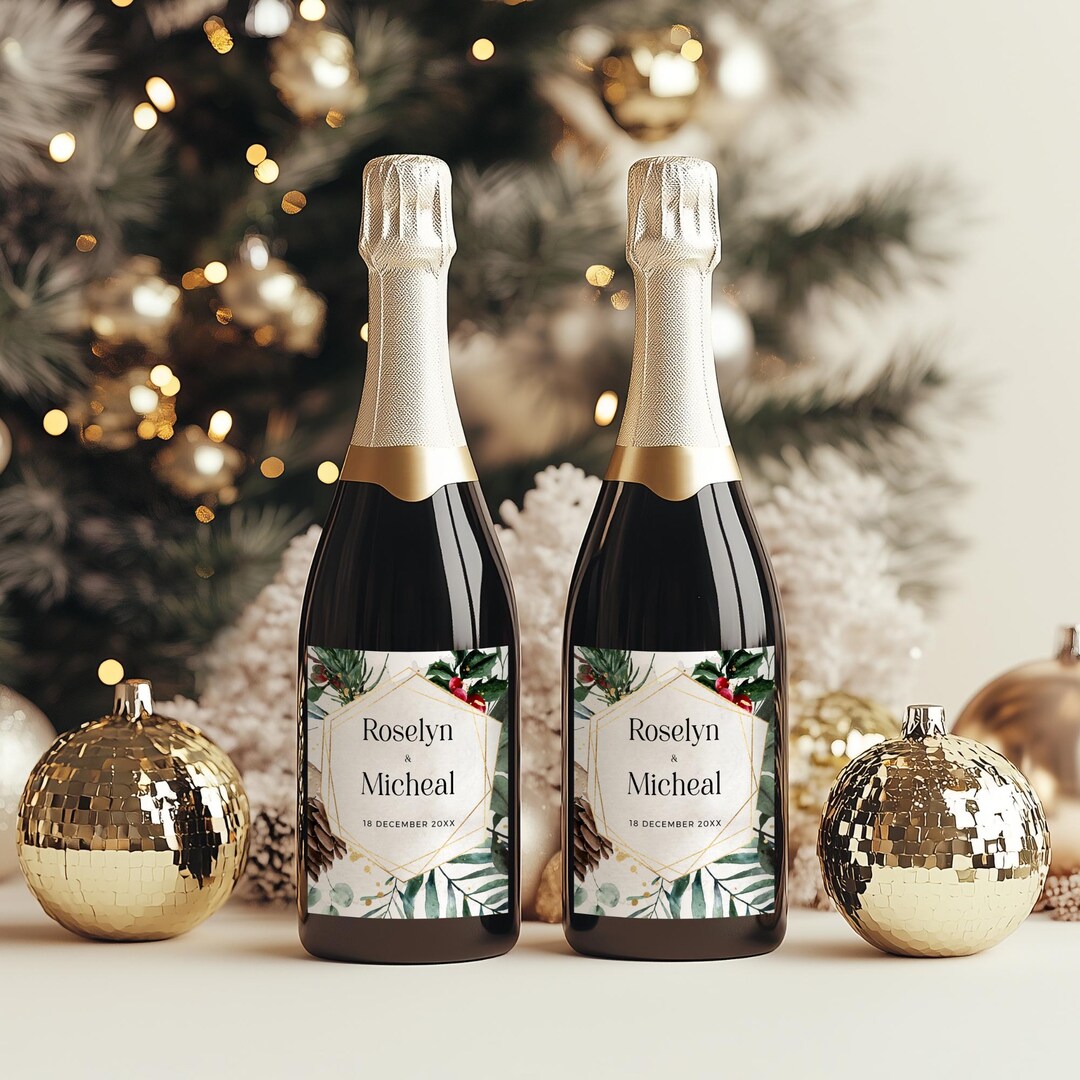 Winter Wedding Wine Bottle Label Template: Berries & Pine (instant ...