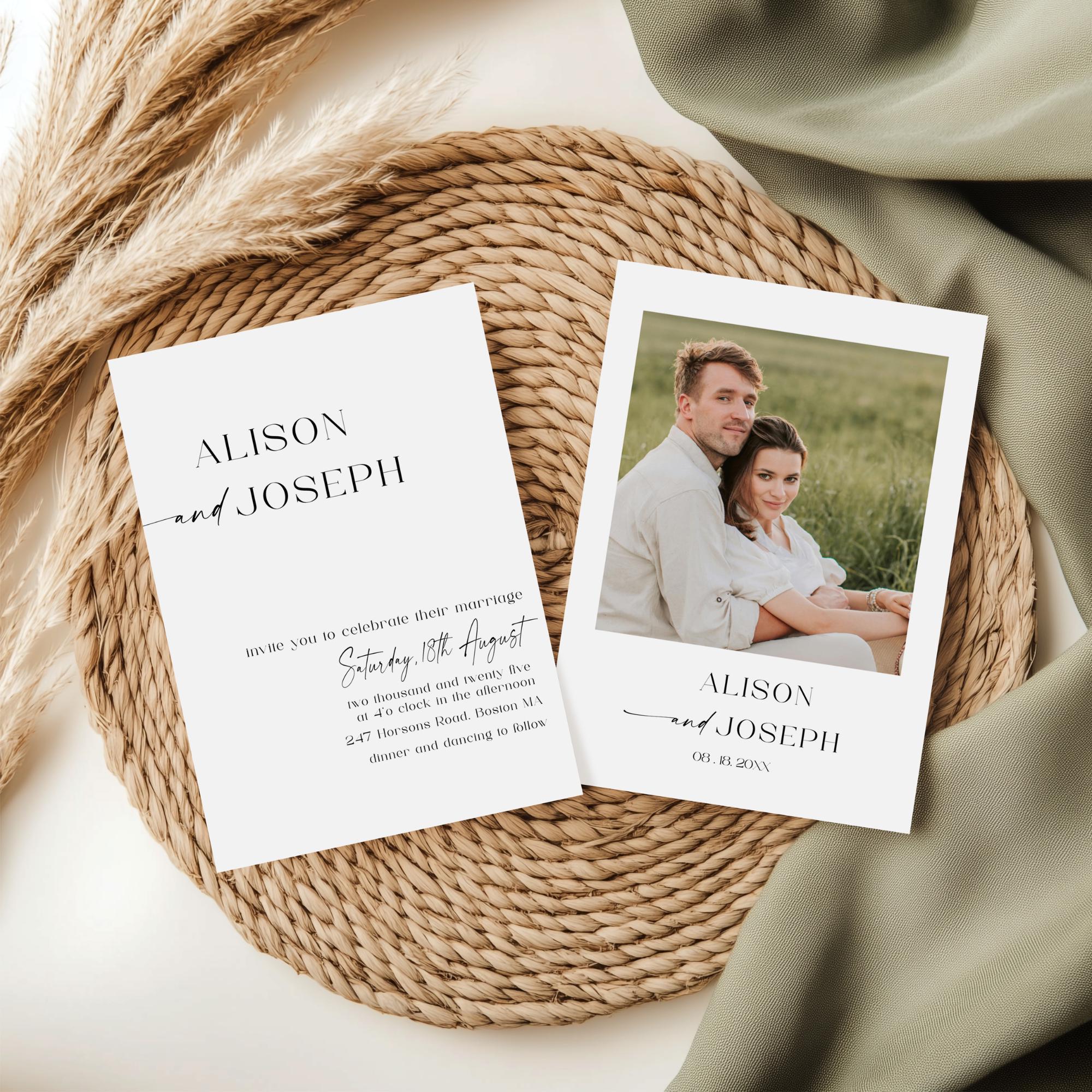 Minimalist Photo Collage Wedding Invitation Template: Modern Boho ...