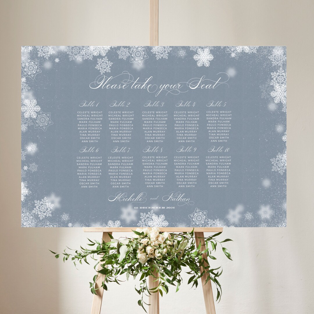 NORA Winter Wonderland Calligraphy Wedding Seating Chart, Snowflakes ...