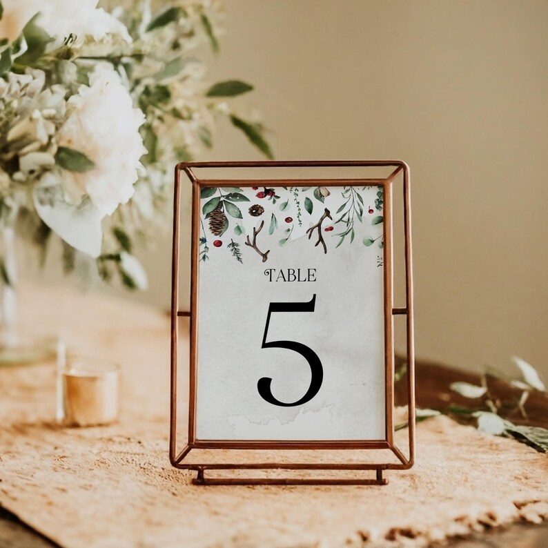 LOLA - Winter Wedding Table Numbers Template, Instant Download, Berries ...