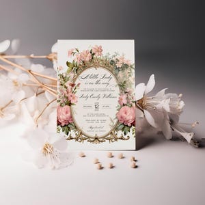 ANN - Regency Pink Floral Girl Baby Shower Invitation Template ...