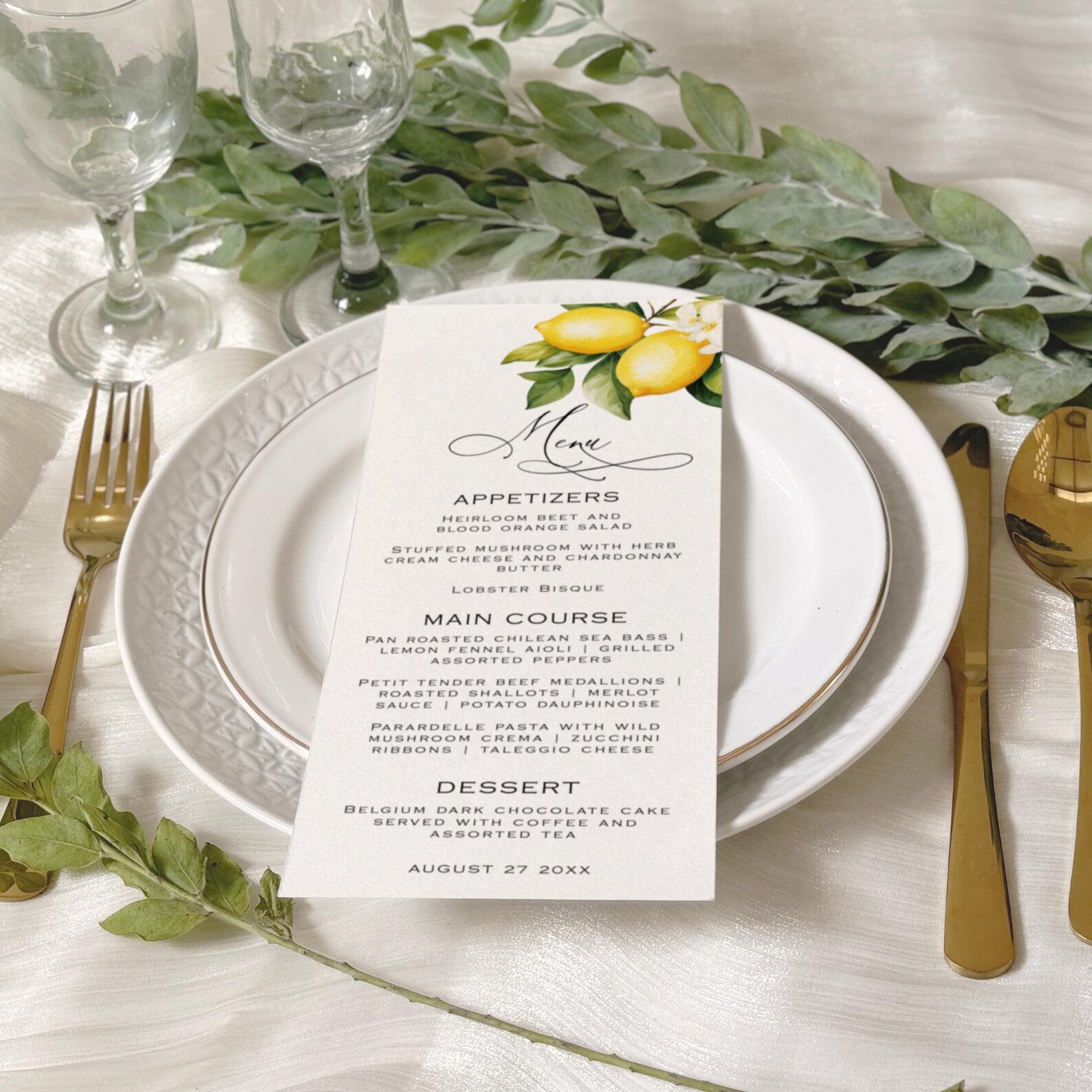 Mediterranean Lemon Italian Wedding Menu Card Template, Instant ...