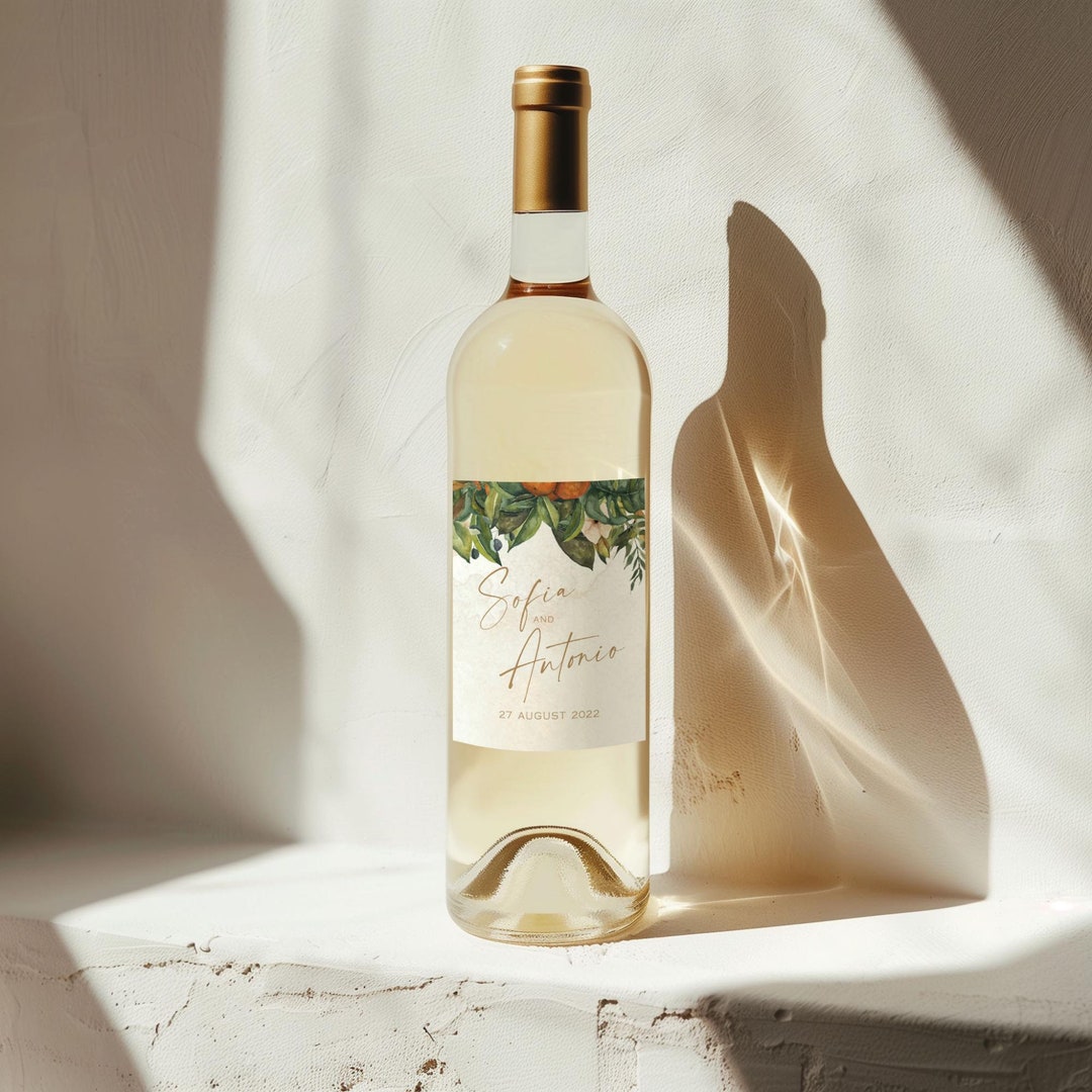 LENA - Citrus Fruit Wedding Wine Label Template ,editable Mediterranean ...