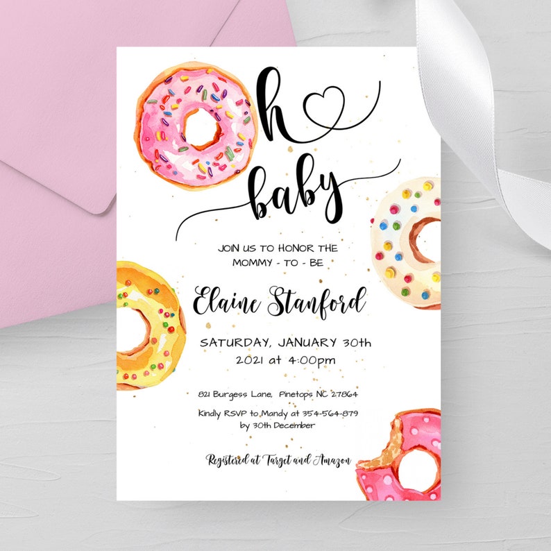 KIM - Donut Baby Shower Invitation Template - Editable Instant Download Phone Invite, Oh Baby ...