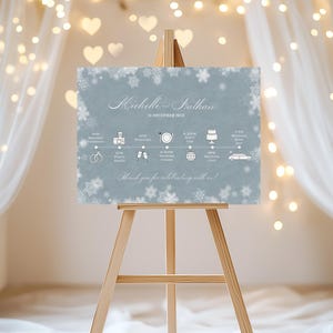 NORA - Snowflake Wedding Timeline Sign Template | Icy Blue Winter ...